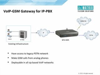 Matrix Telecom Solutions: SETU VGFX - Fixed VoIP to GSM/3G-FXO-FXS Voice Gateways | PPT