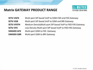 Matrix Telecom Solutions: SETU VTEP - Fixed VoIP to T1/E1 PRI Gateway | PPT