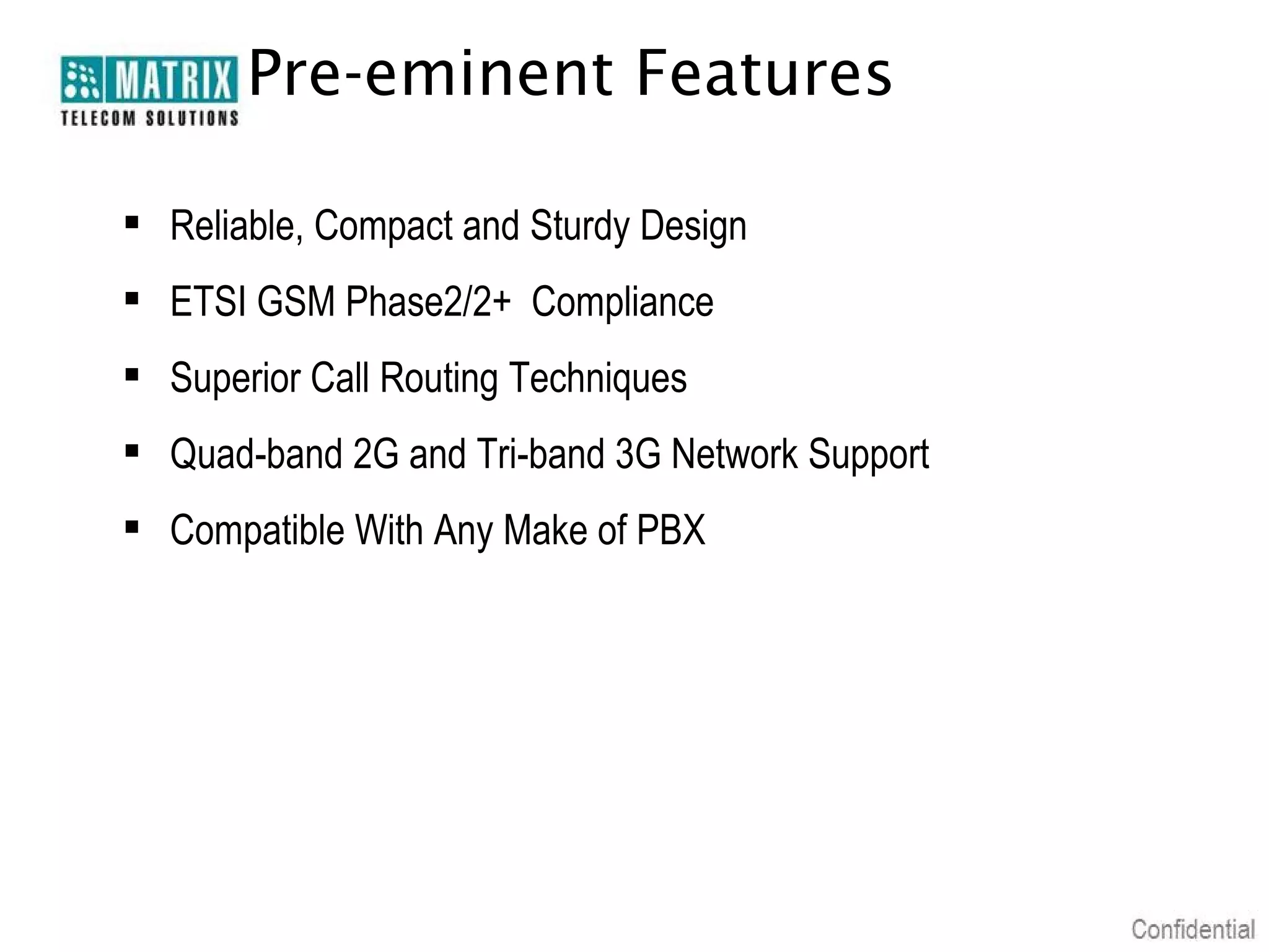 Matrix Telecom Solutions: SIMADO GFX11 - FCT | PPT