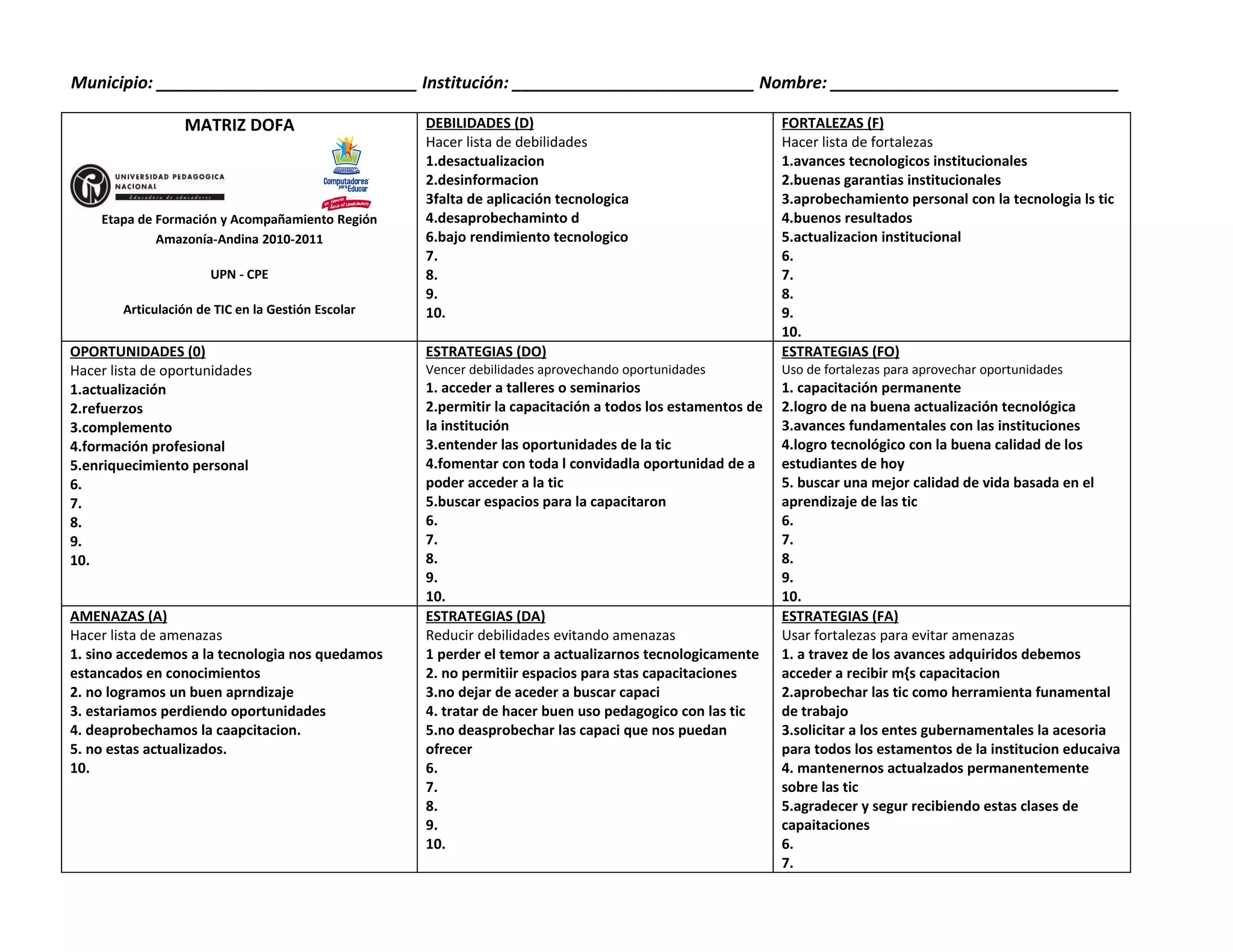 Matriz dofa | DOC | Education