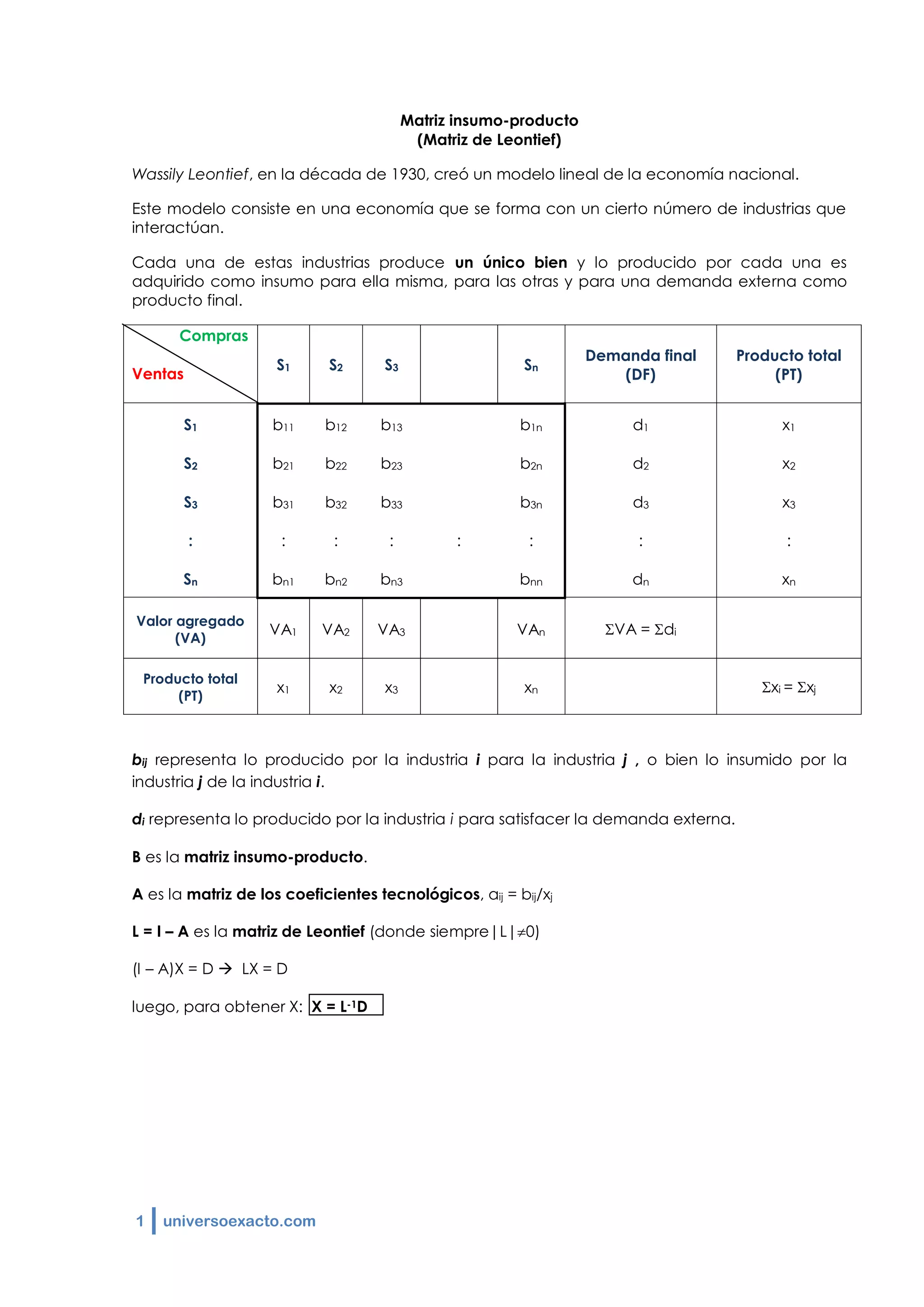 Matriz insumo producto | PDF