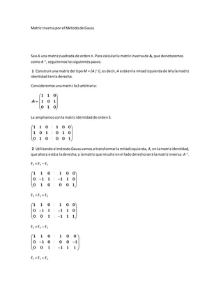 Matriz inversa por el método de gauss | DOCX