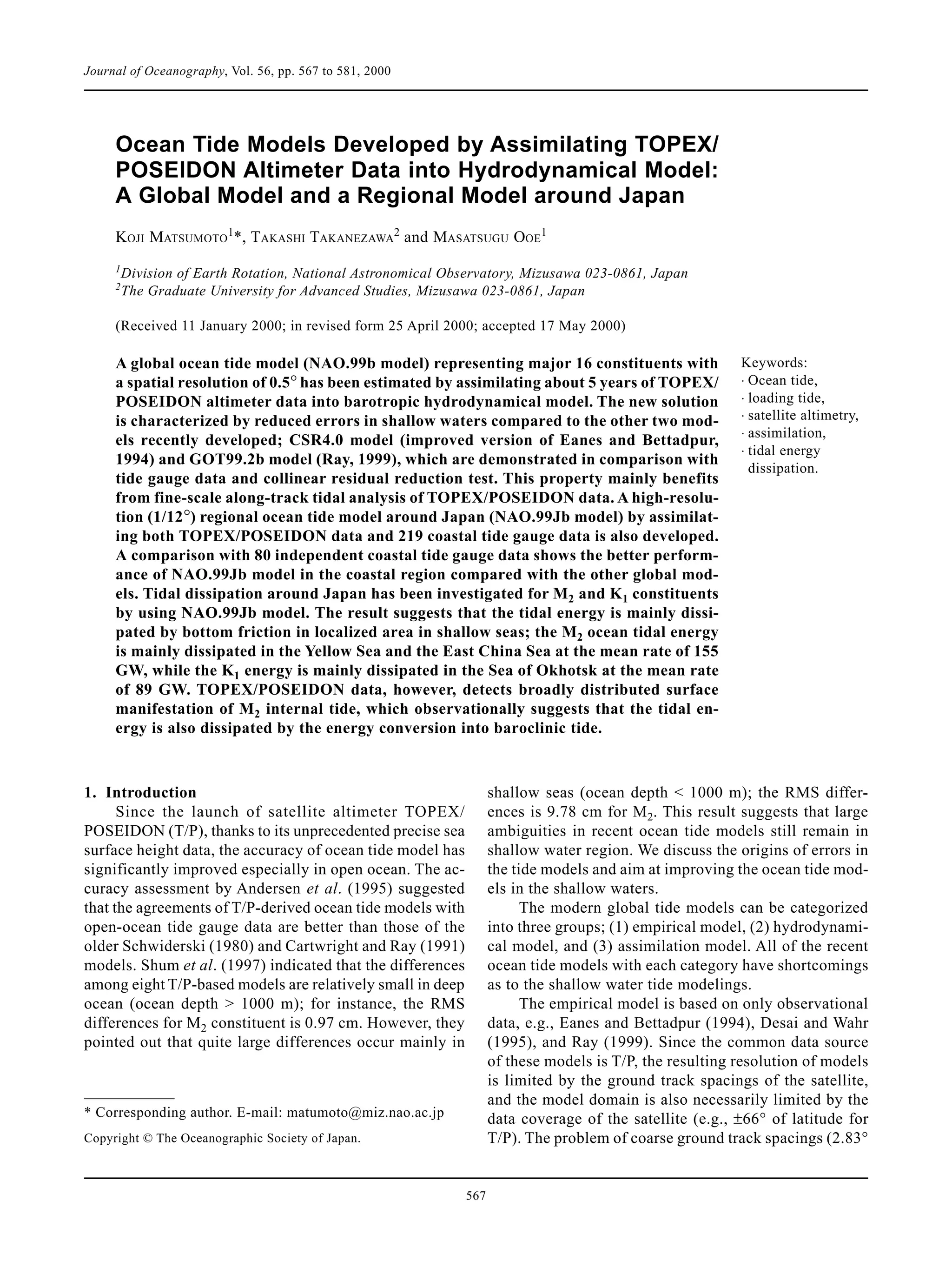 Matsumoto Ocean Tide Models | PDF