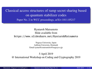 Classical access structures of ramp secret sharing based on quantum stabilizer codes | PDF ...