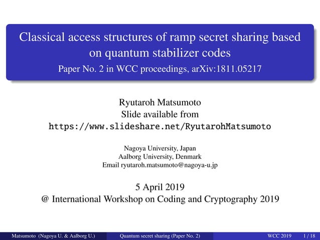 Classical access structures of ramp secret sharing based on quantum stabilizer codes | PDF ...