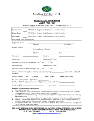 HOTEL RESERVATION FORM: MATTA FAIR 14-18 March 2013 (Sunway Putra Hotel ...