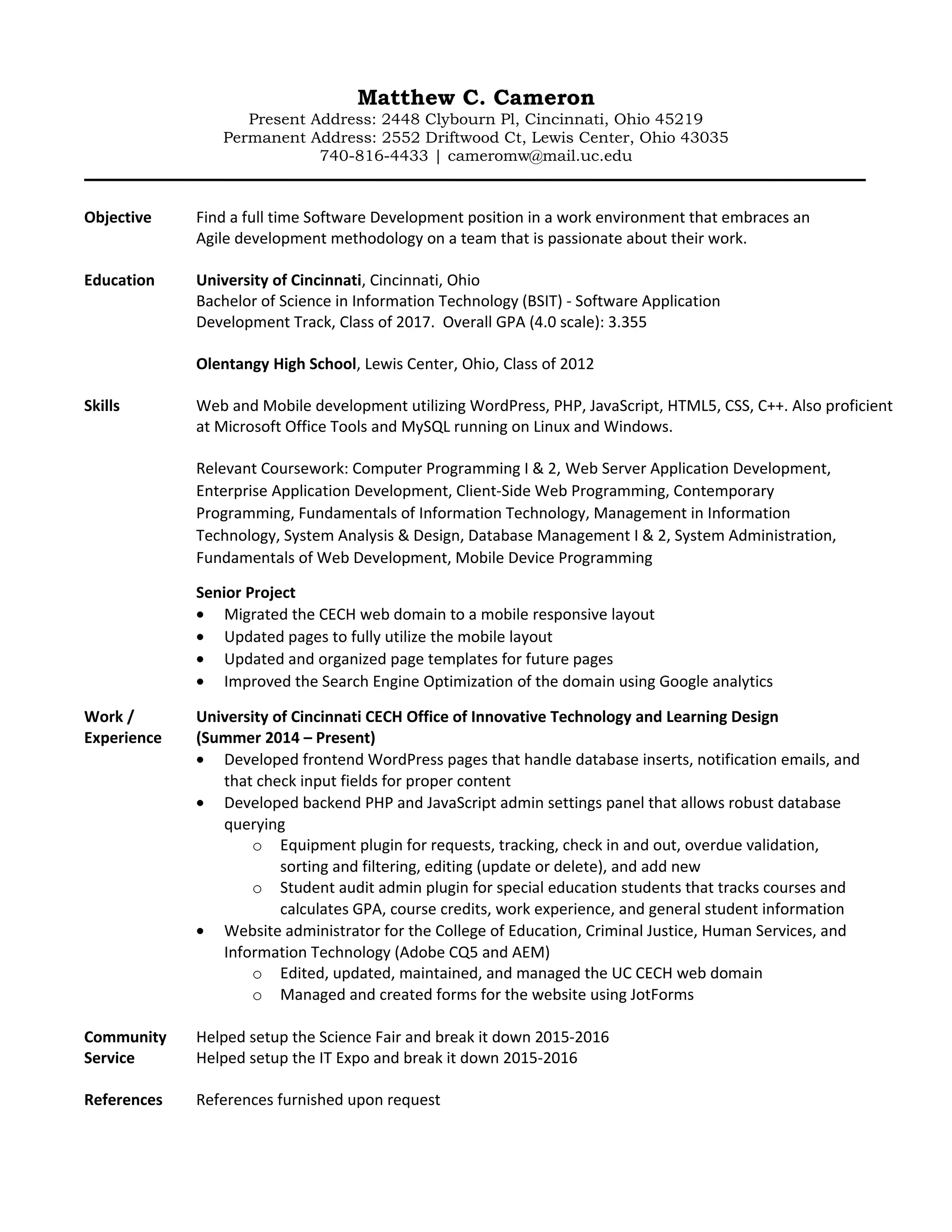 Matt Cameron Resume | PDF