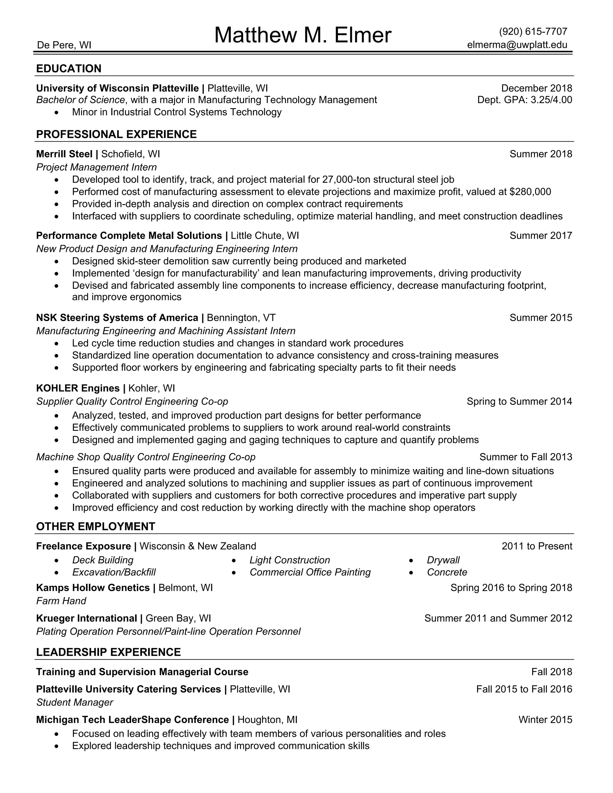 Matt Elmer- Resume | PDF