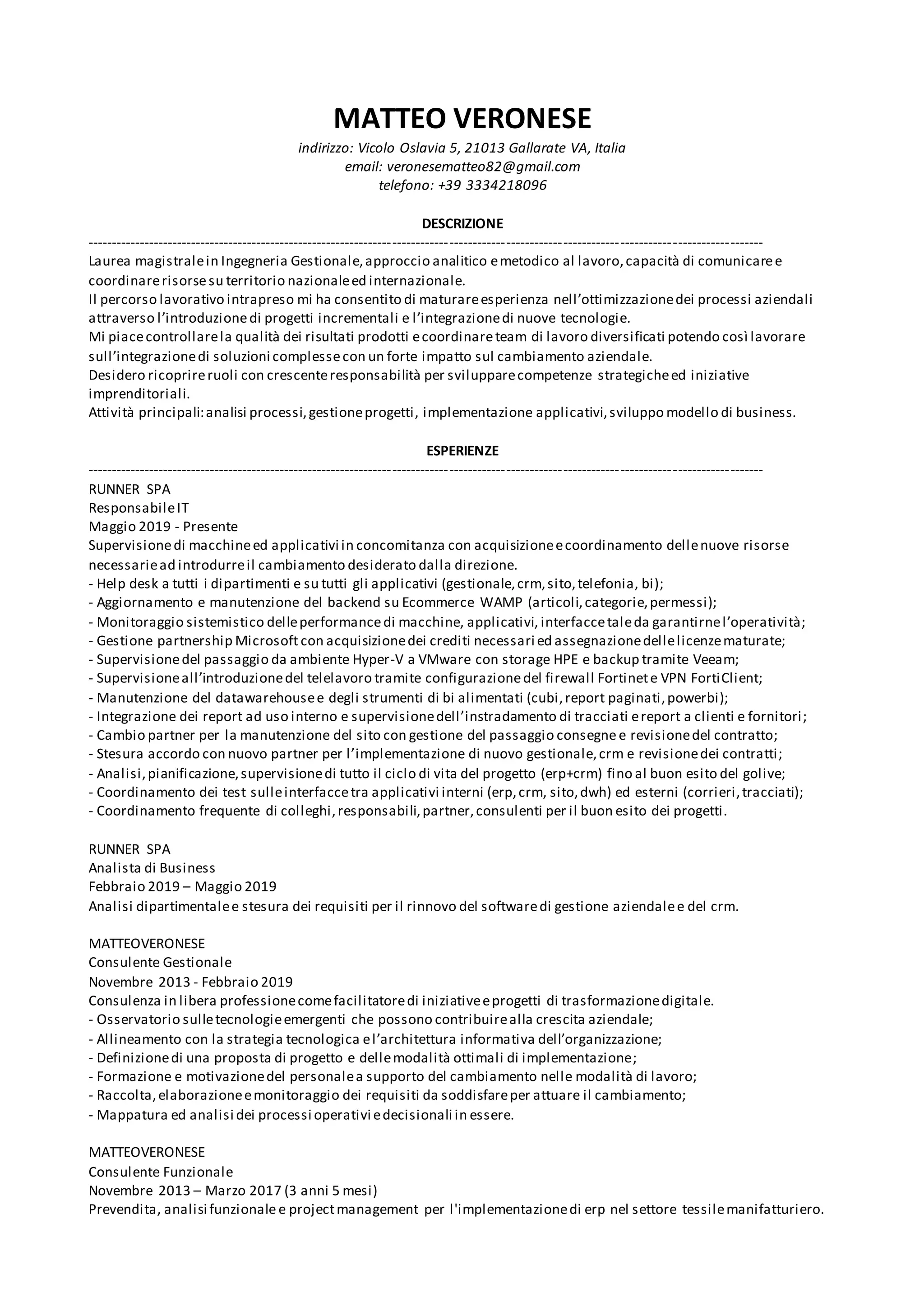 Matteo Veronese CV Ita | PDF