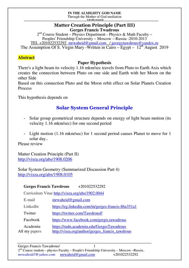 Matter creation principle (part iii) | PDF