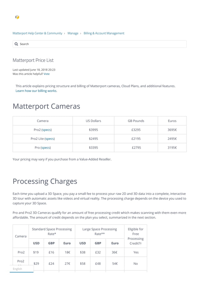 Matterport price list | PDF