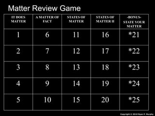 States of Matter, Physical and Chemical change PowerPoint Quiz Game ...