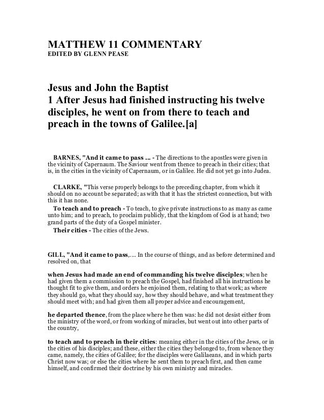 Matthew 11 Commentary Matthew 11 Commentary