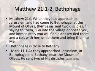 Matthew 21, Palm Sunday, Triumphal Entry, The triumphal entry is the ...