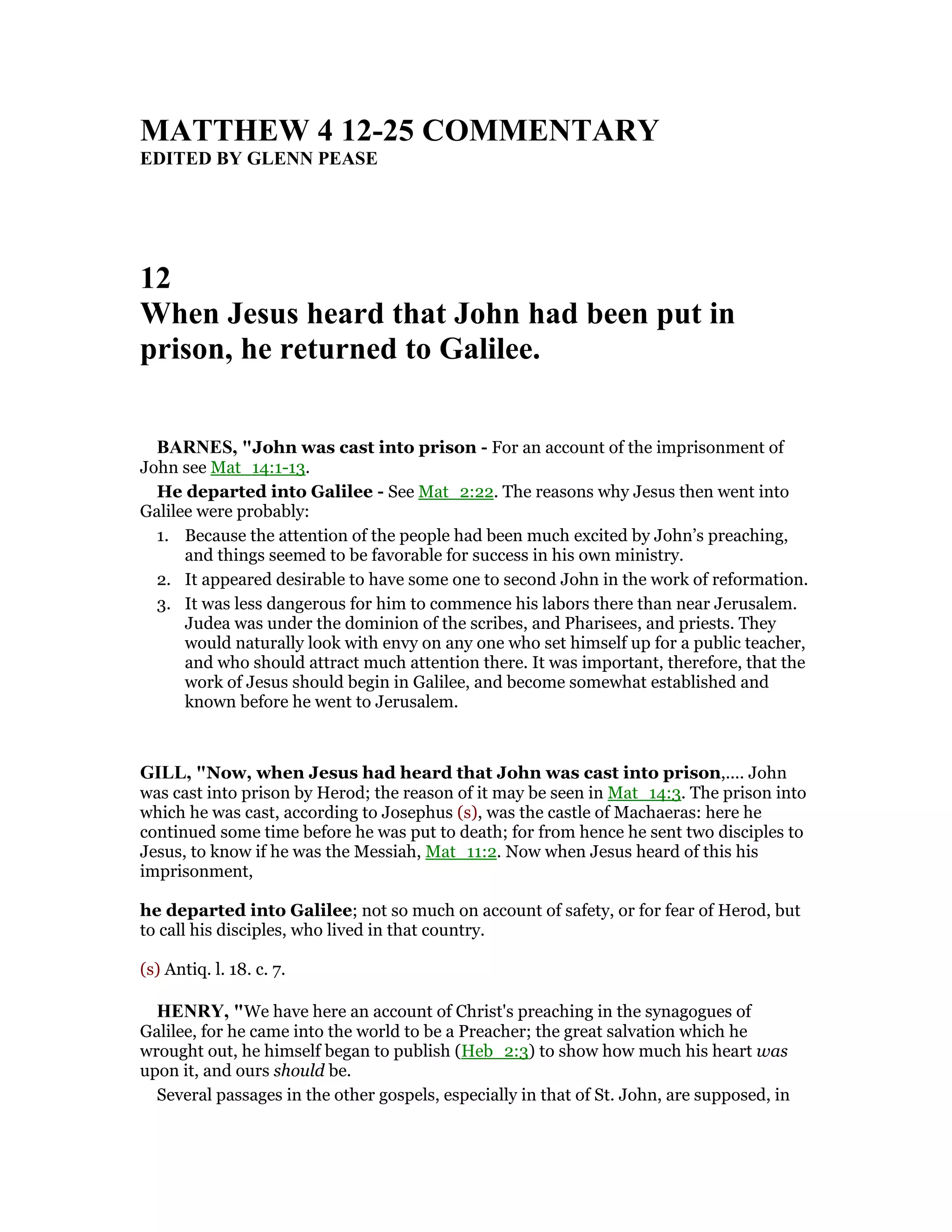 Matthew 4 12 25 commentary | PDF