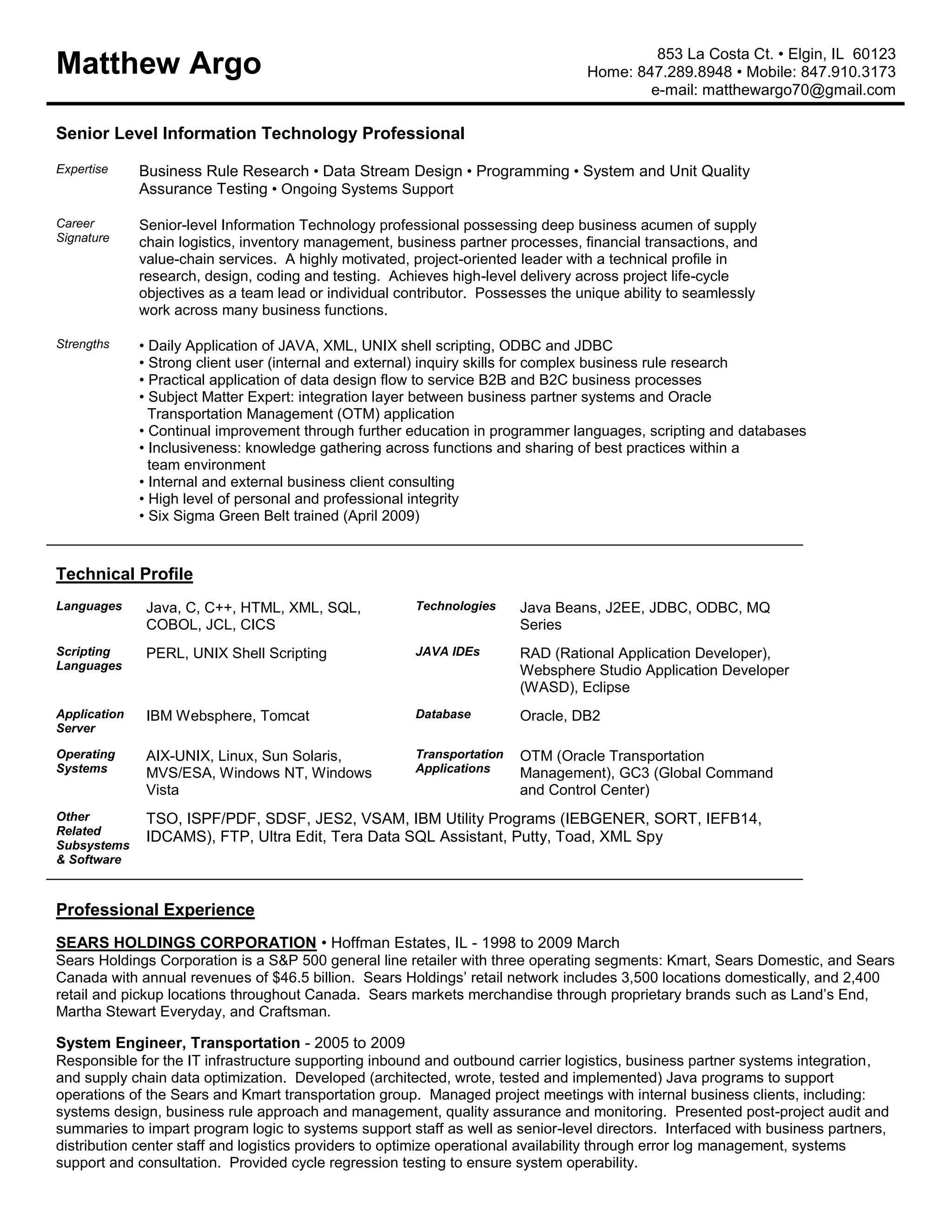 Matthew Argo Resume 2009 | PDF