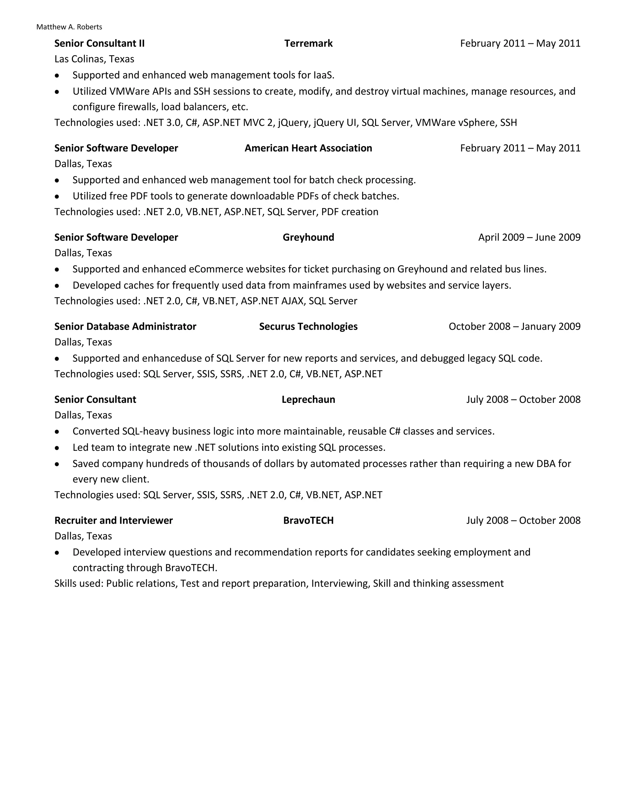 Matthew A. Roberts Resume | DOCX