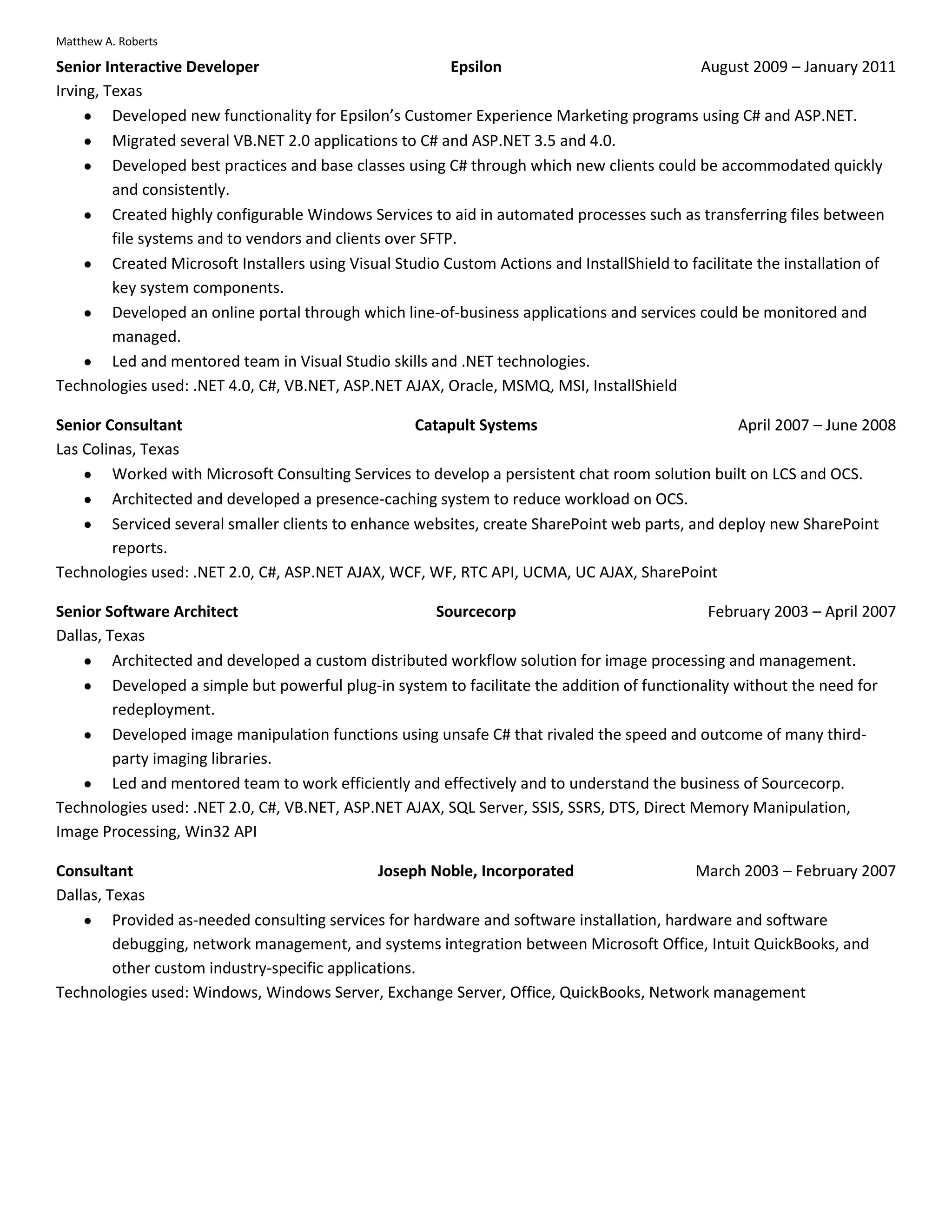 Matthew A. Roberts Resume | DOCX