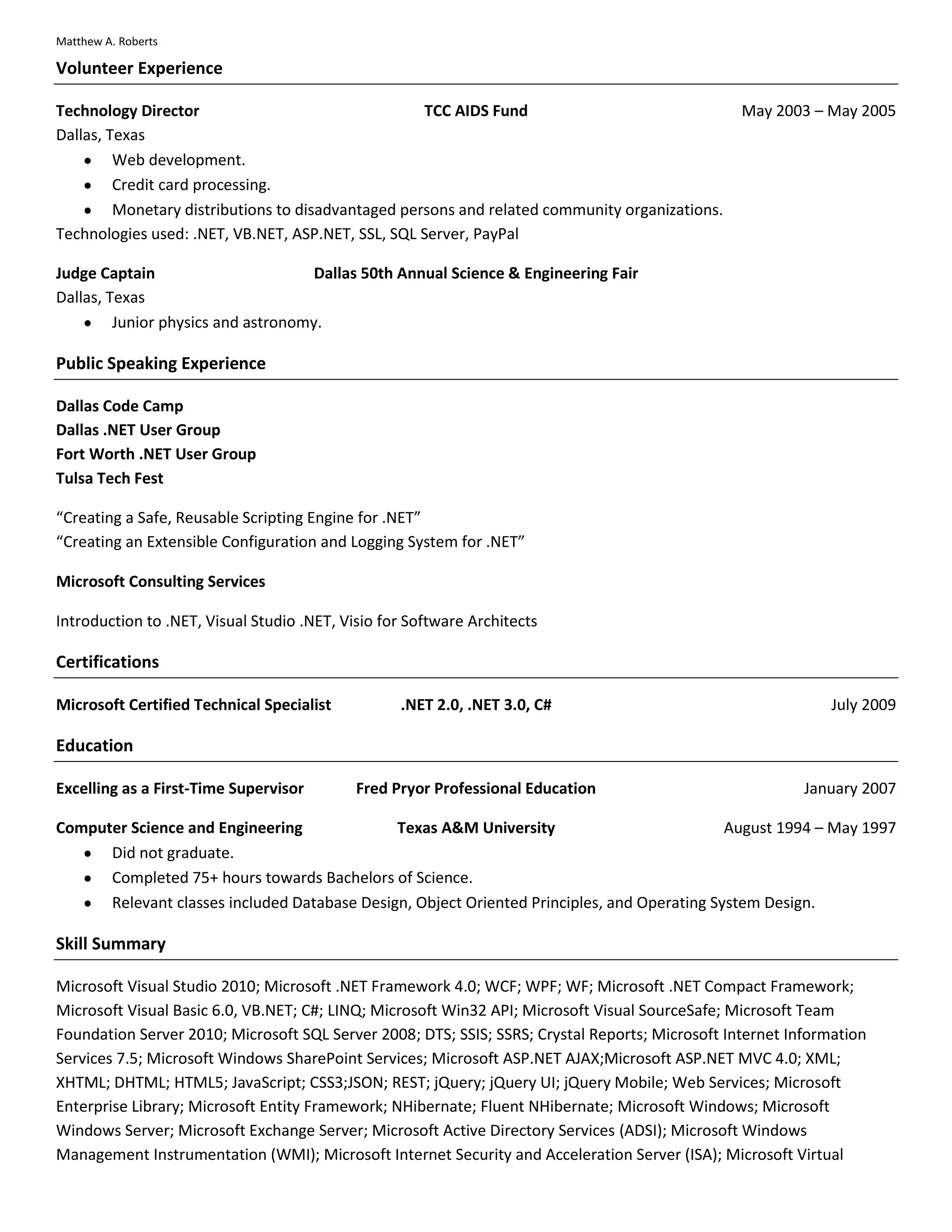 Matthew A. Roberts Resume | DOCX