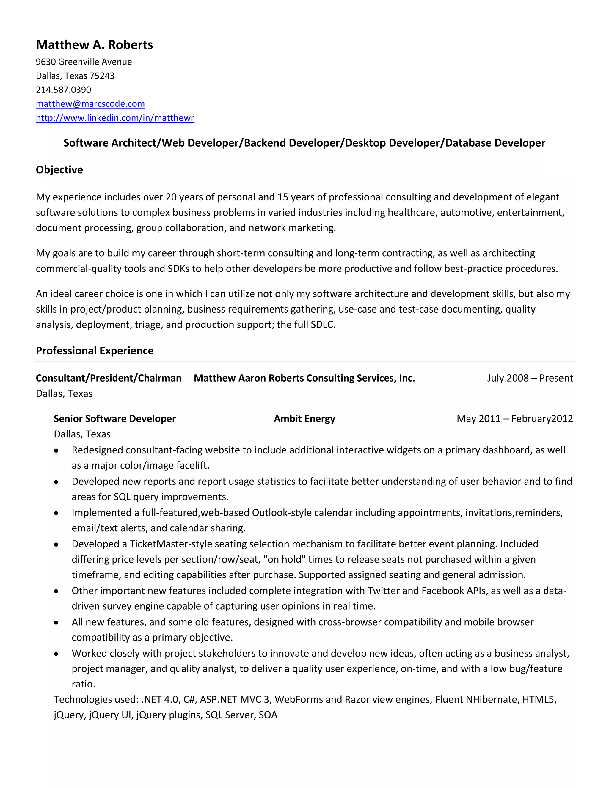 Matthew A. Roberts Resume | PDF