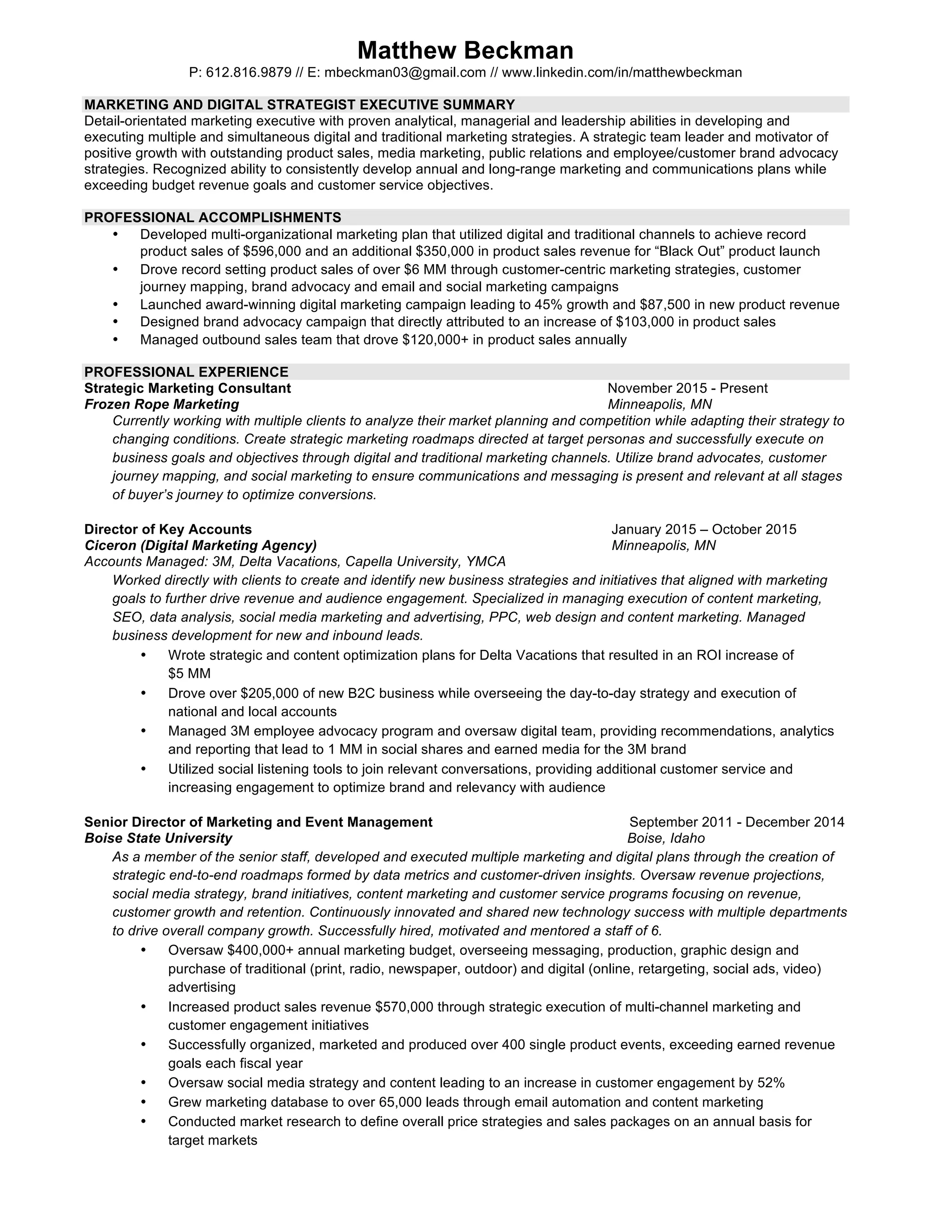 Matt Beckman - Strategic Marketing Resume | PDF