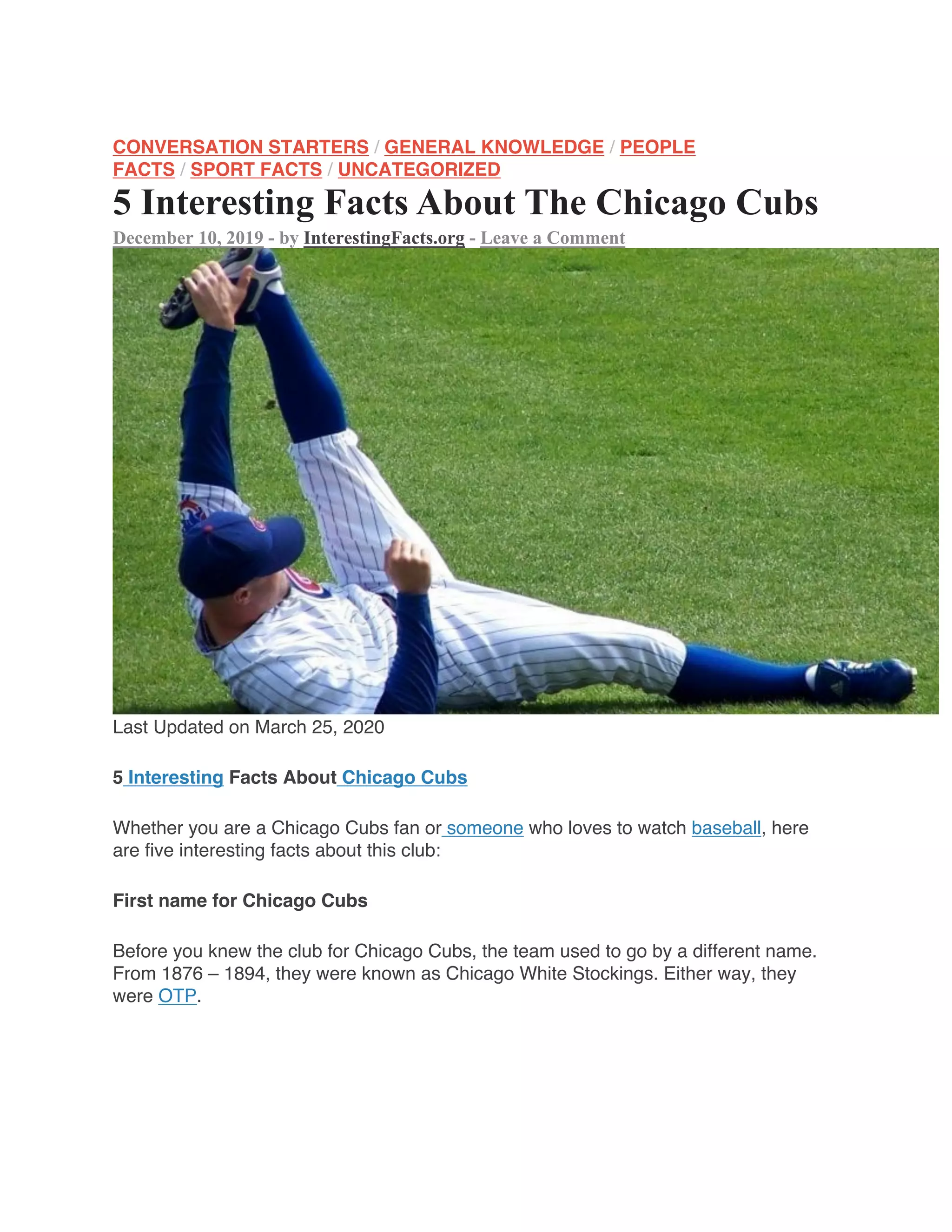 5 Interesting Facts About The Chicago Cubs | PDF