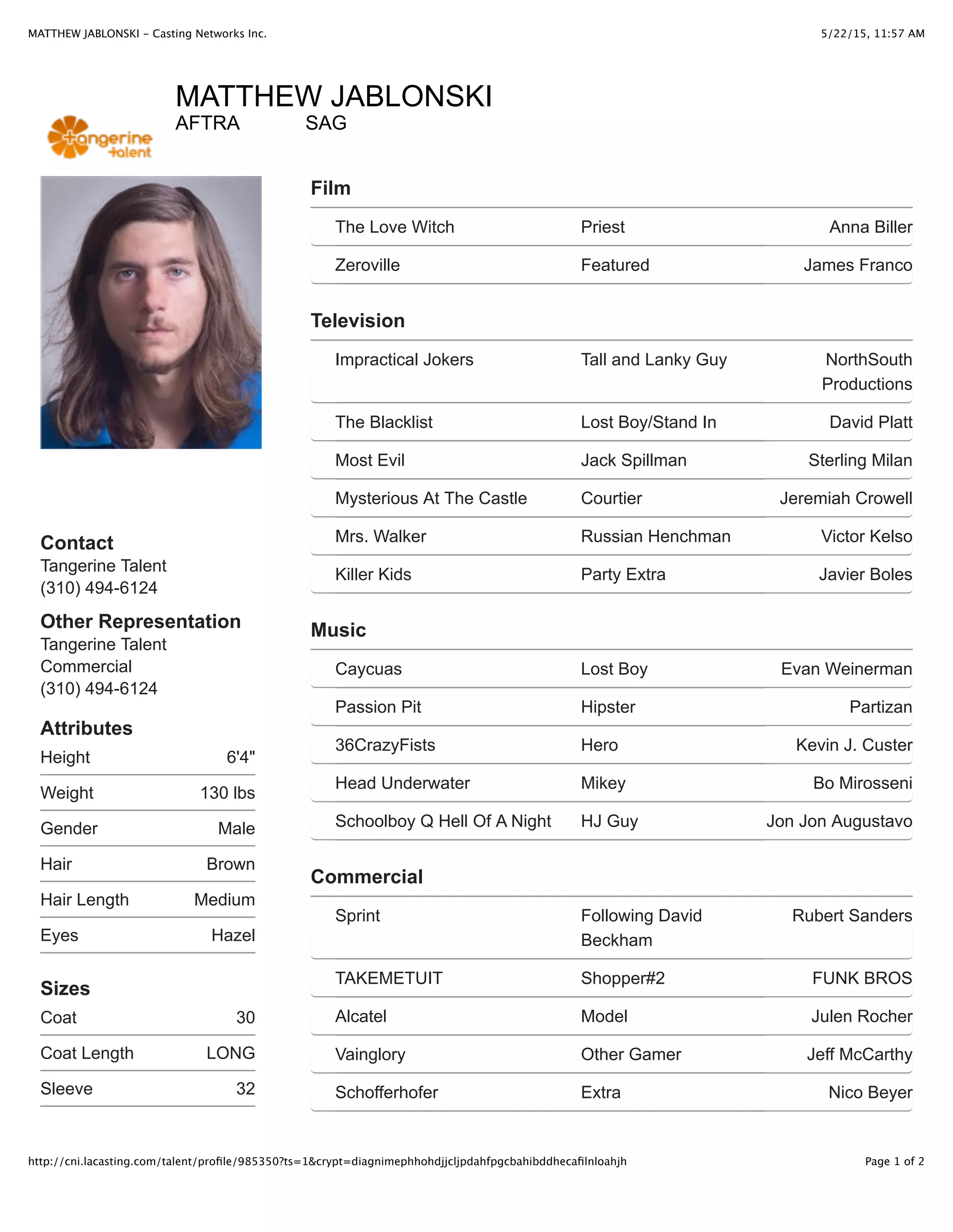 Matthew jablonski Acting Resume | PDF