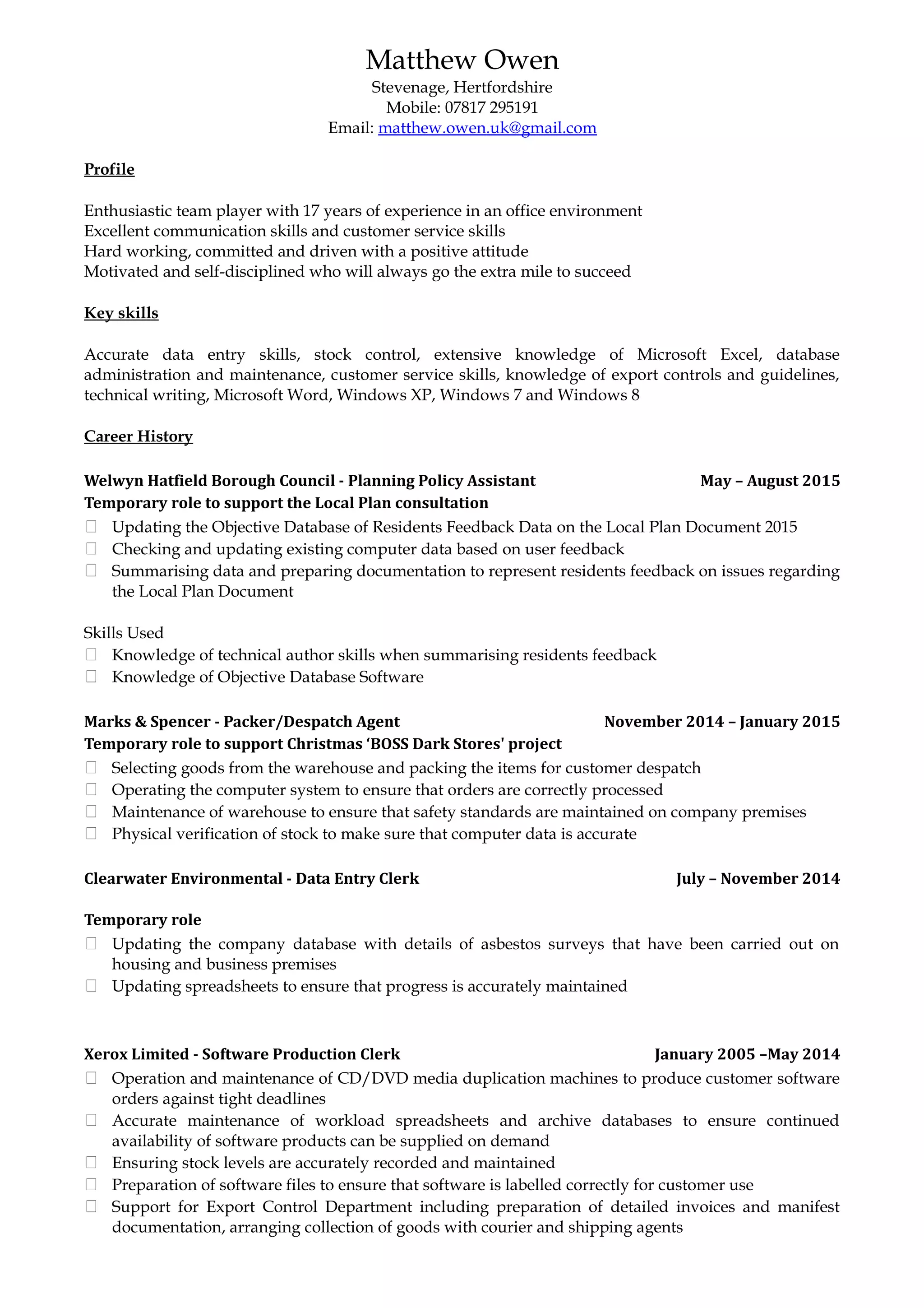 Matthew Owen CV | RTF
