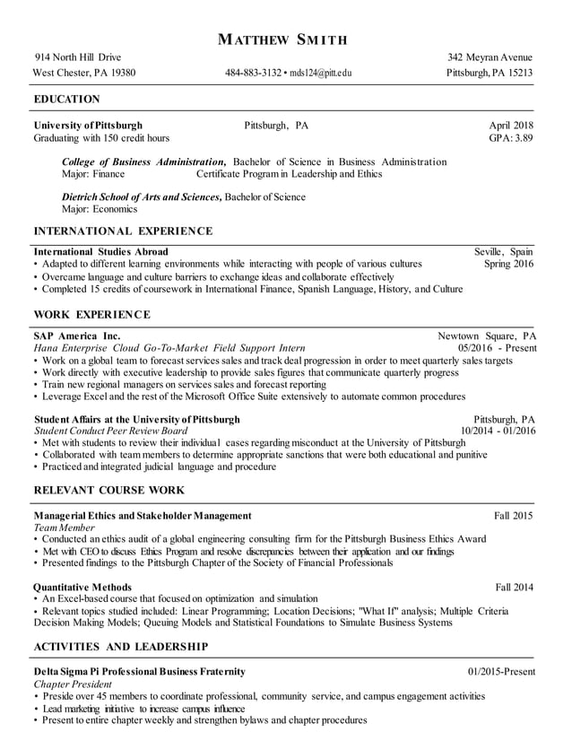 Matthew Smith Resume | DOCX | Business | Business and Finance