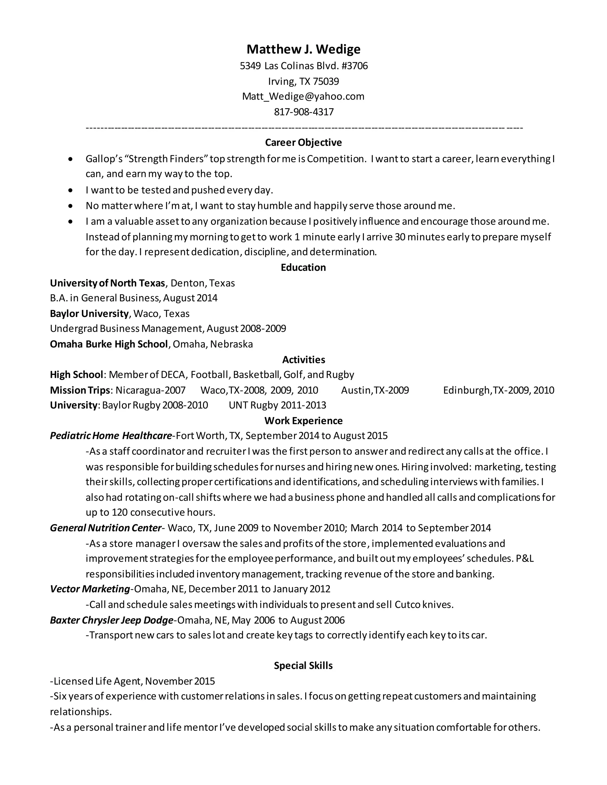 Matt Resume as of Nov. 2015 | DOCX