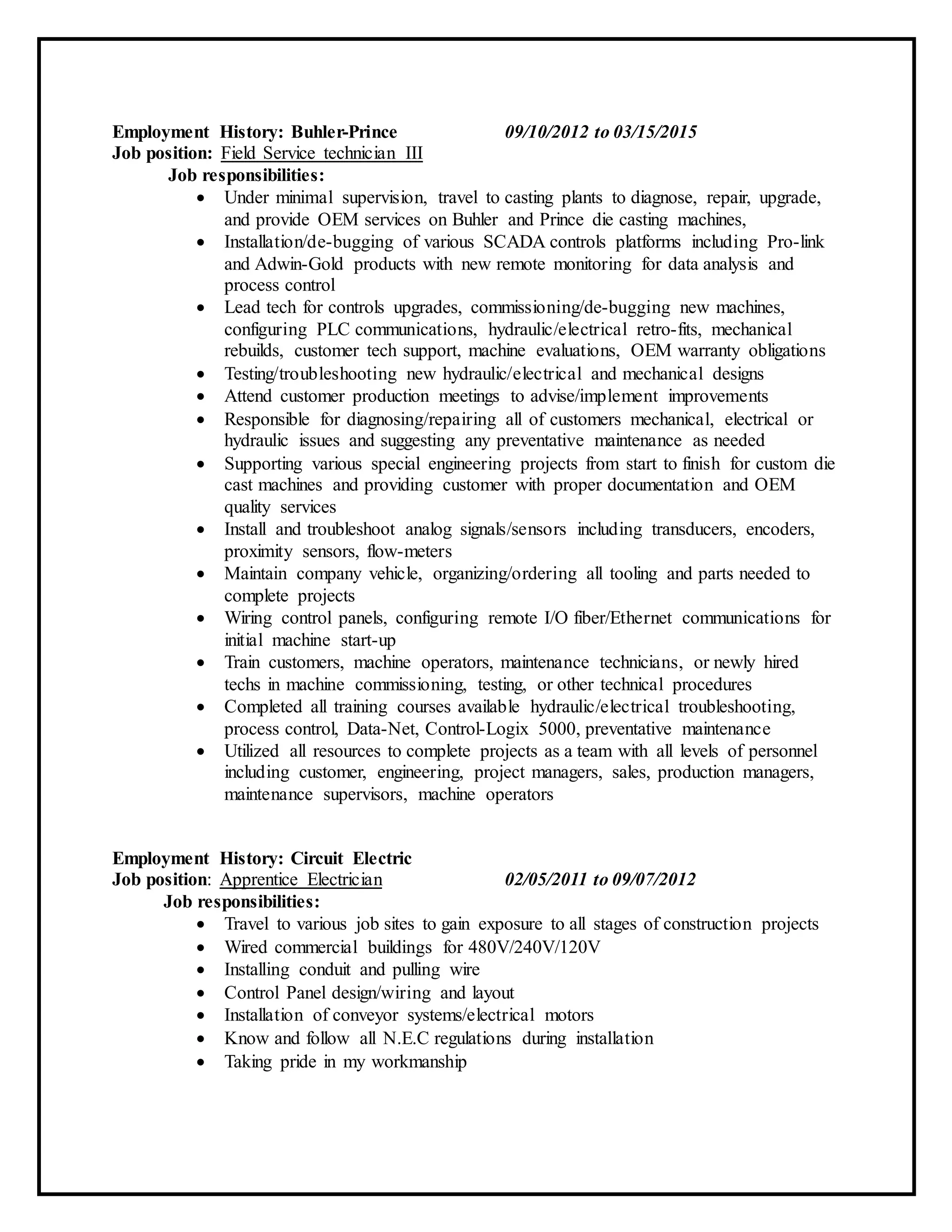Matt's offshore wind technician resume | DOCX
