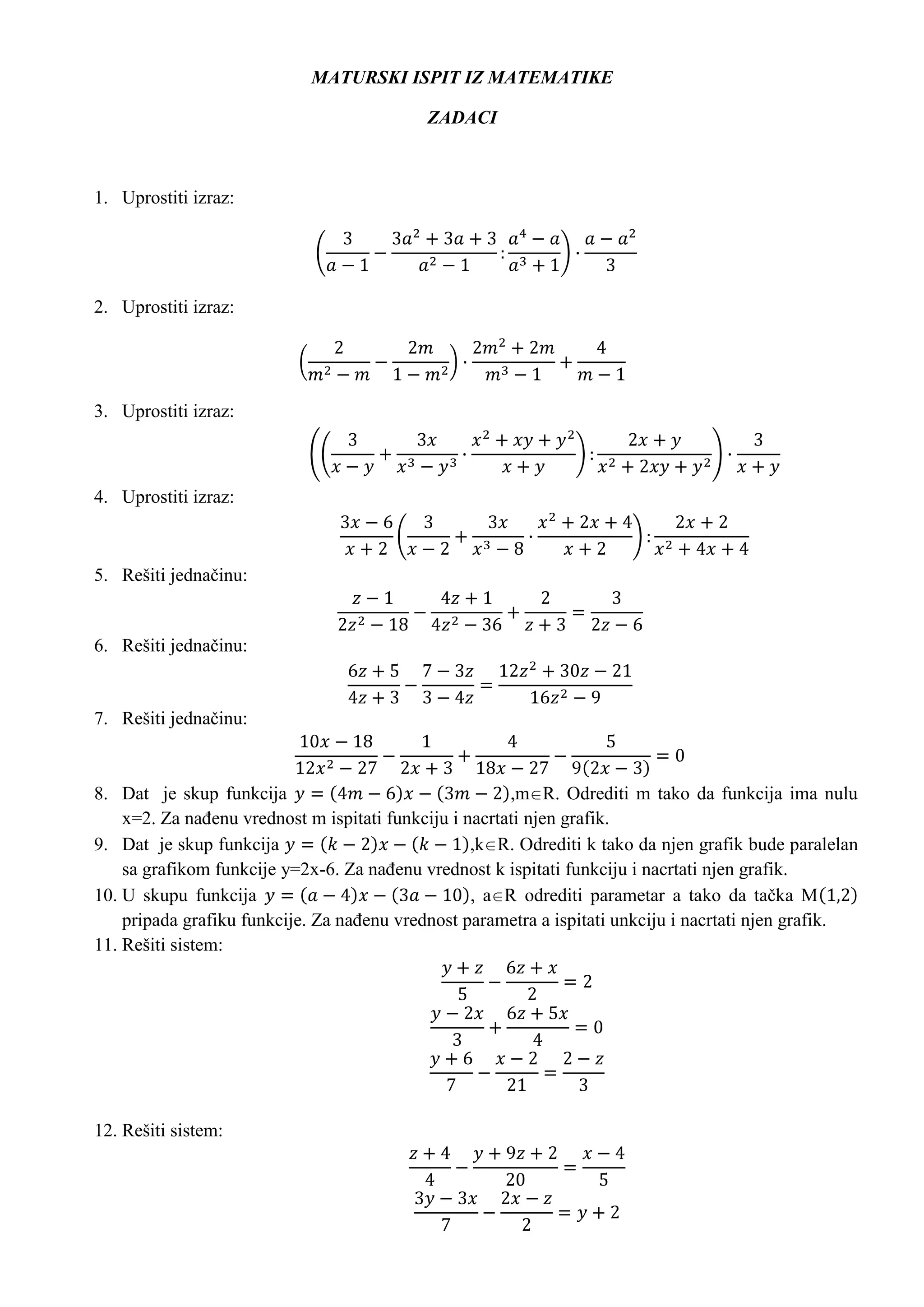 Maturski ispit iz mat | PDF
