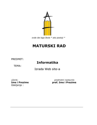 Maturski rad Izrada Webstranice srednja skola | PDF