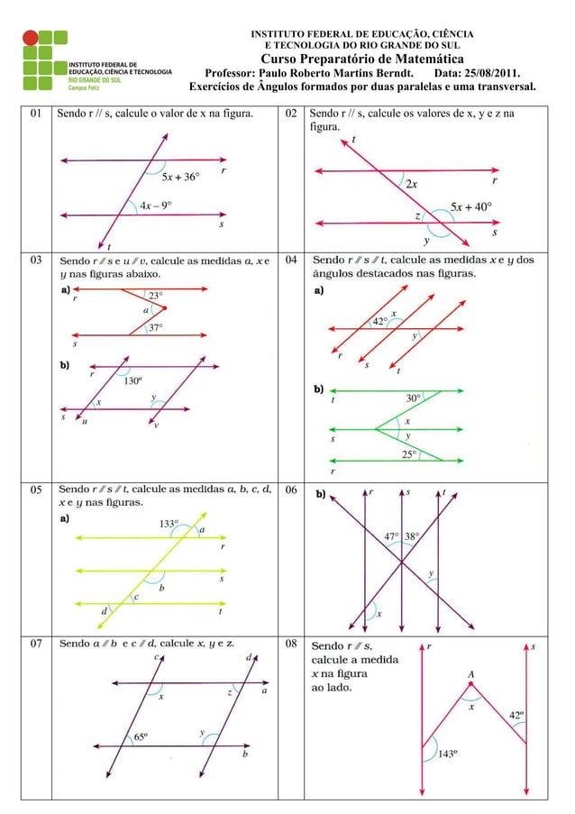 Mat utfrs 16. angulos formados por duas paralelas e uma transversal ...