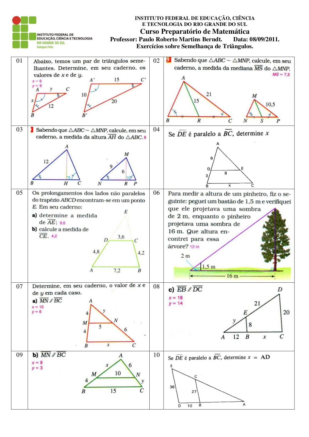 Exercicios Sobre Semelhanças De Triangulos - FDPLEARN