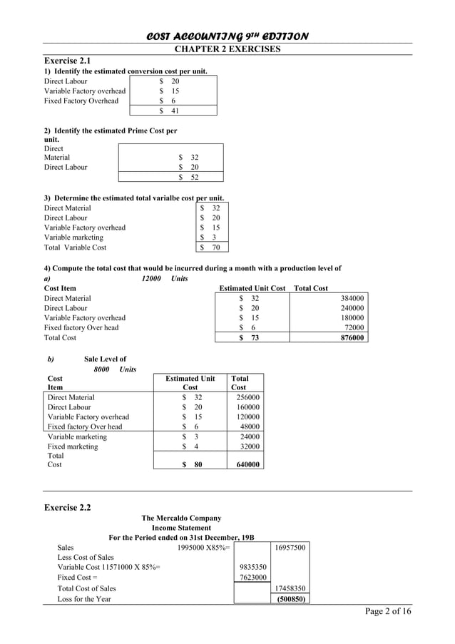 Solution Manual Cost Accounting Planning and Control by Matz.Hammer and Usry 9th Edition. | PDF