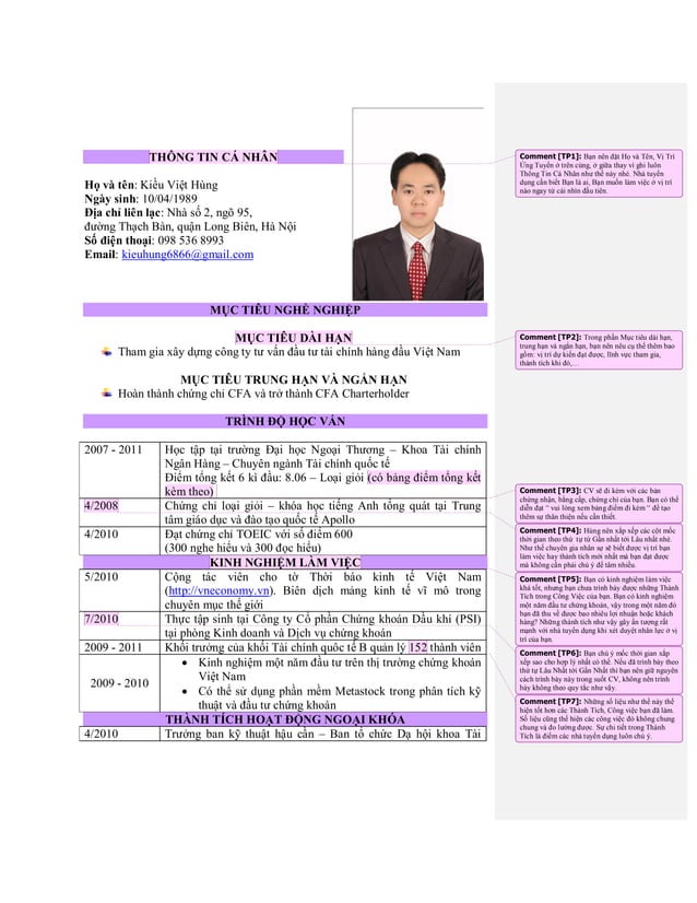 Mau CV (Curriculum Vitae) bang tieng Viet | PDF