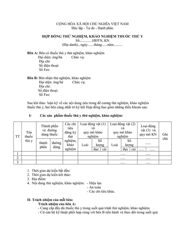 Mau hop-dong-thu-nghiem-khao-nghiem-thuoc-thu-y | PDF