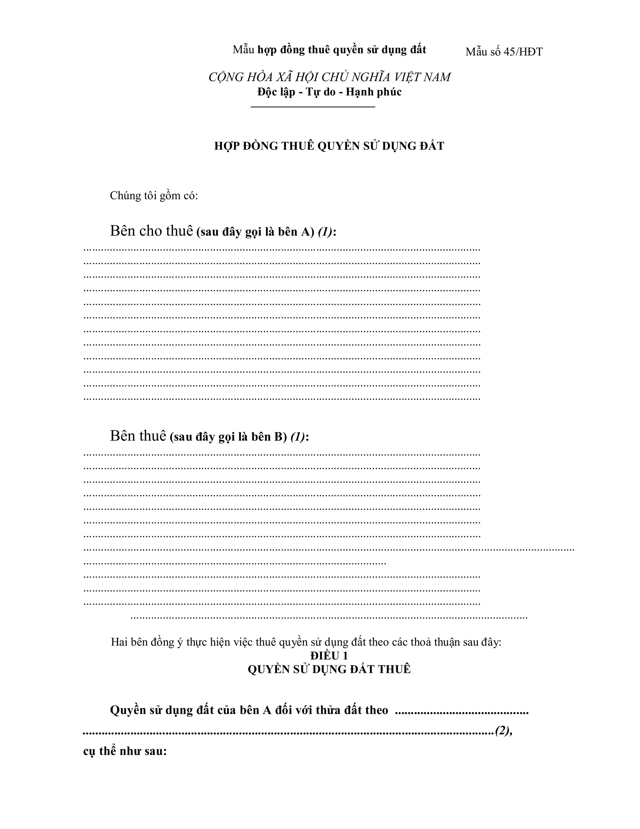 Mau hop-dong-thue-quyen-su-dung-dat | PDF