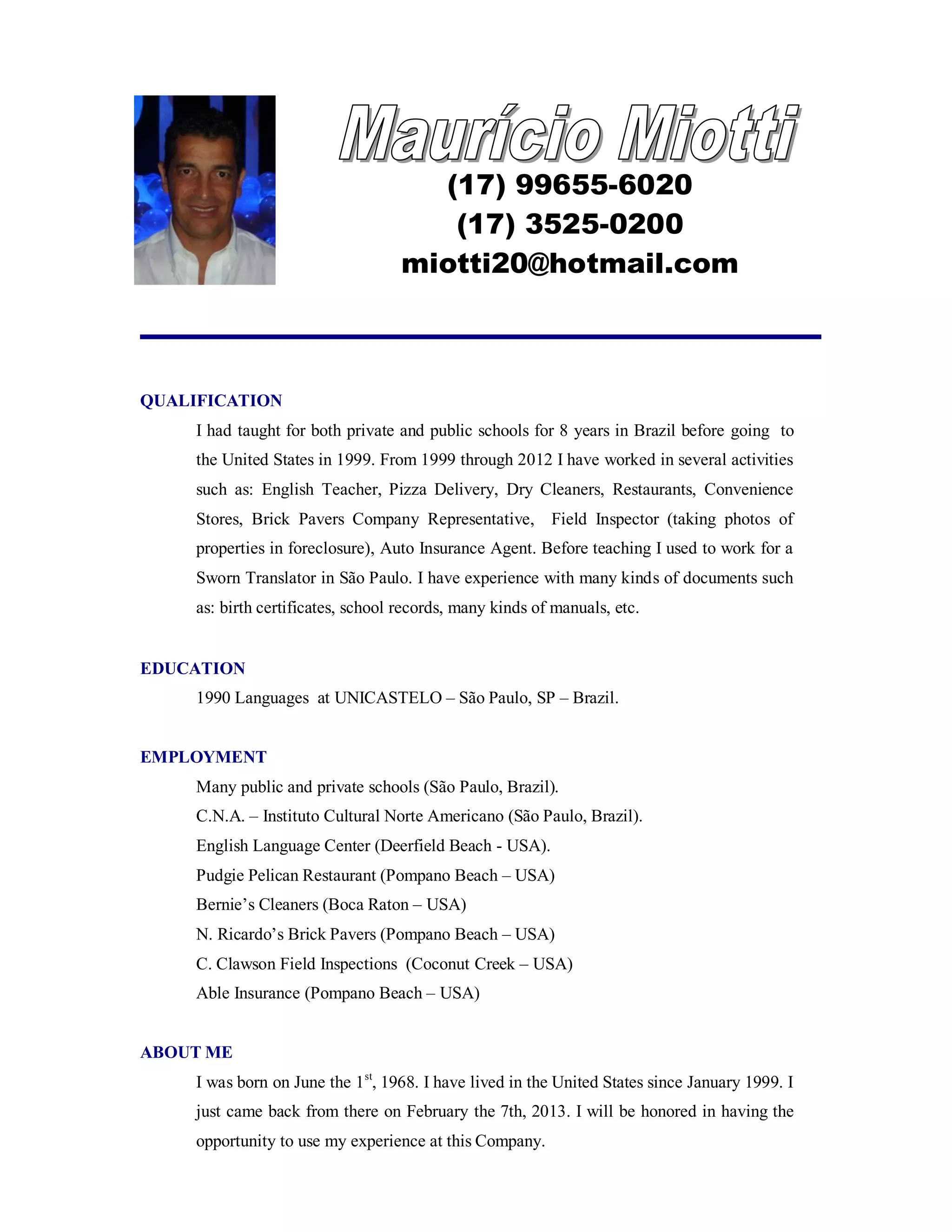 Maurício Miotti - Resume | PDF