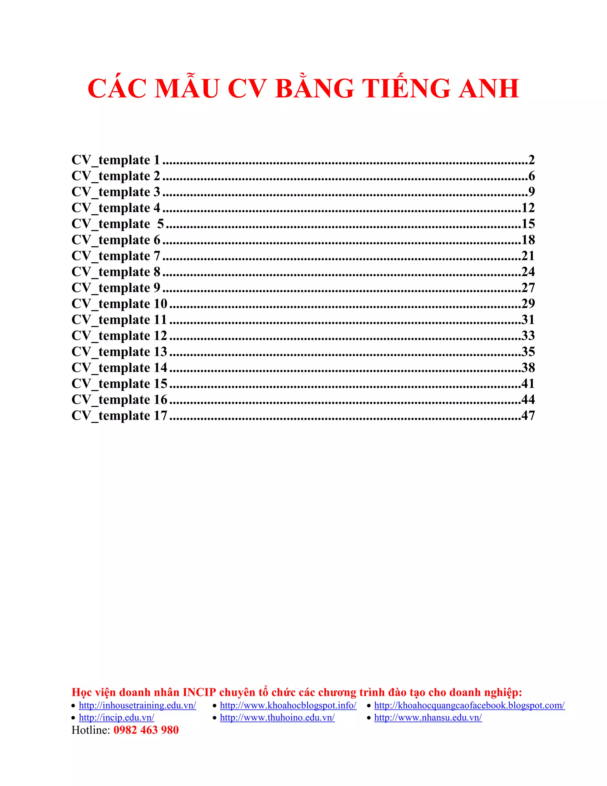 Mẫu CV bằng tiếng anh cho người xin việc dễ dàng hơn | PDF