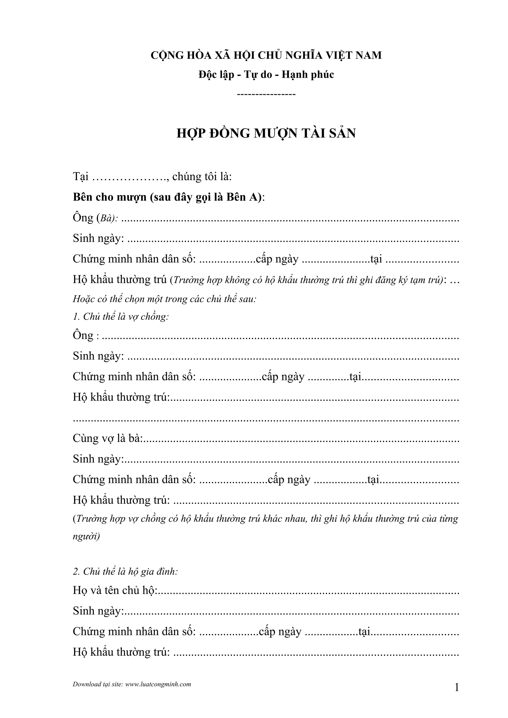 Mau hop dong muon tai san | DOC
