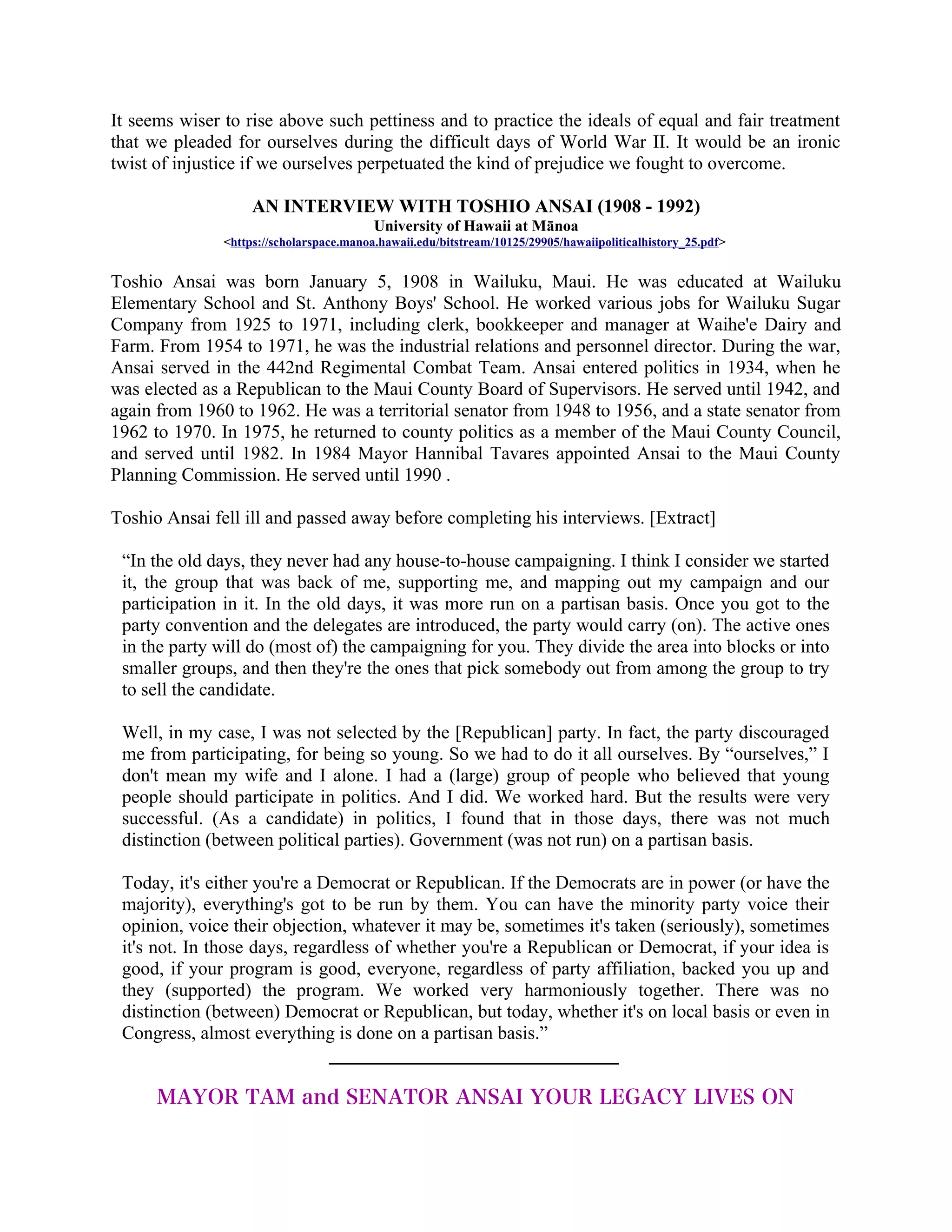 Maui - Eddie Tam and Toshi Ansai - Their Legacy to Our Community | PDF