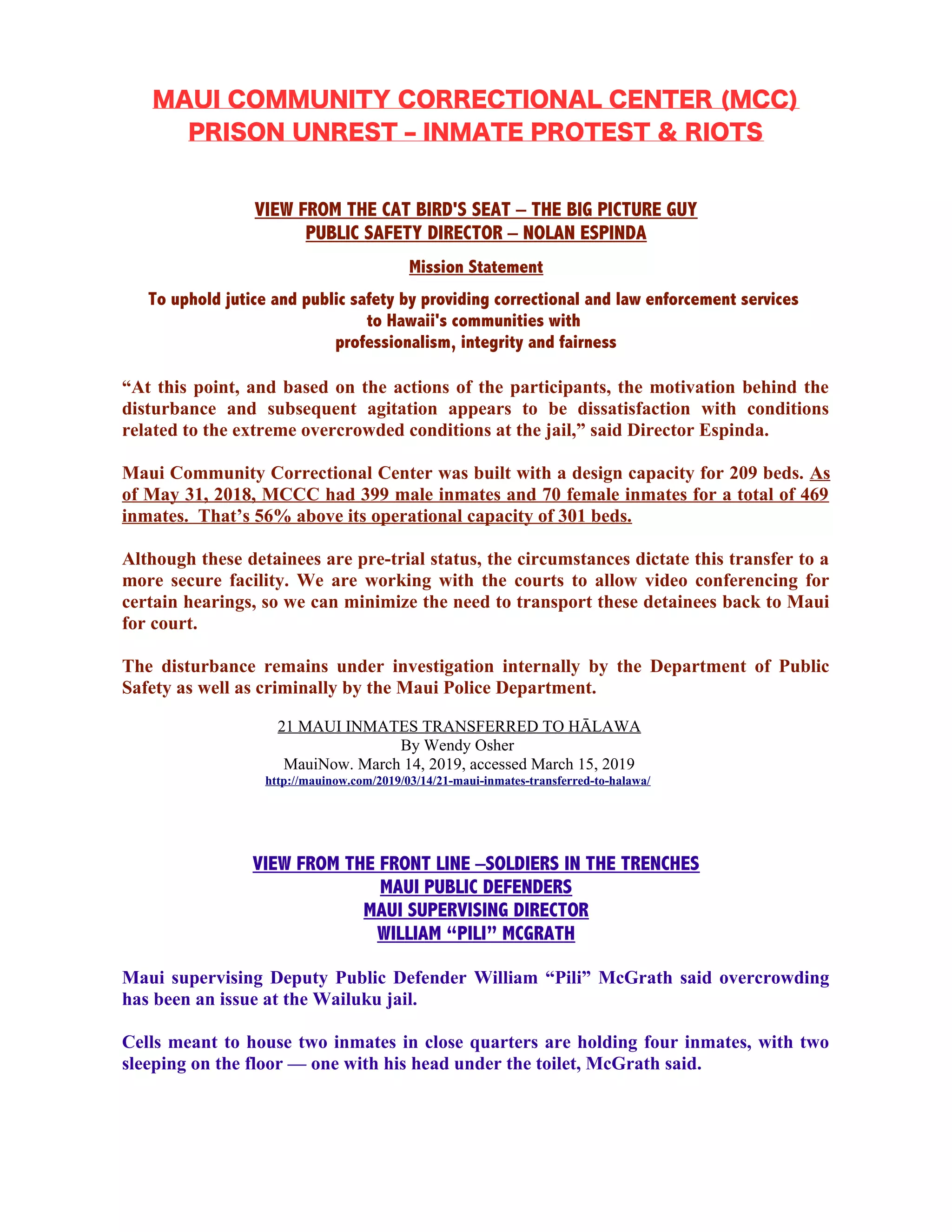 Maui - Prison Riots - View from The Top - View from The Front Line ...