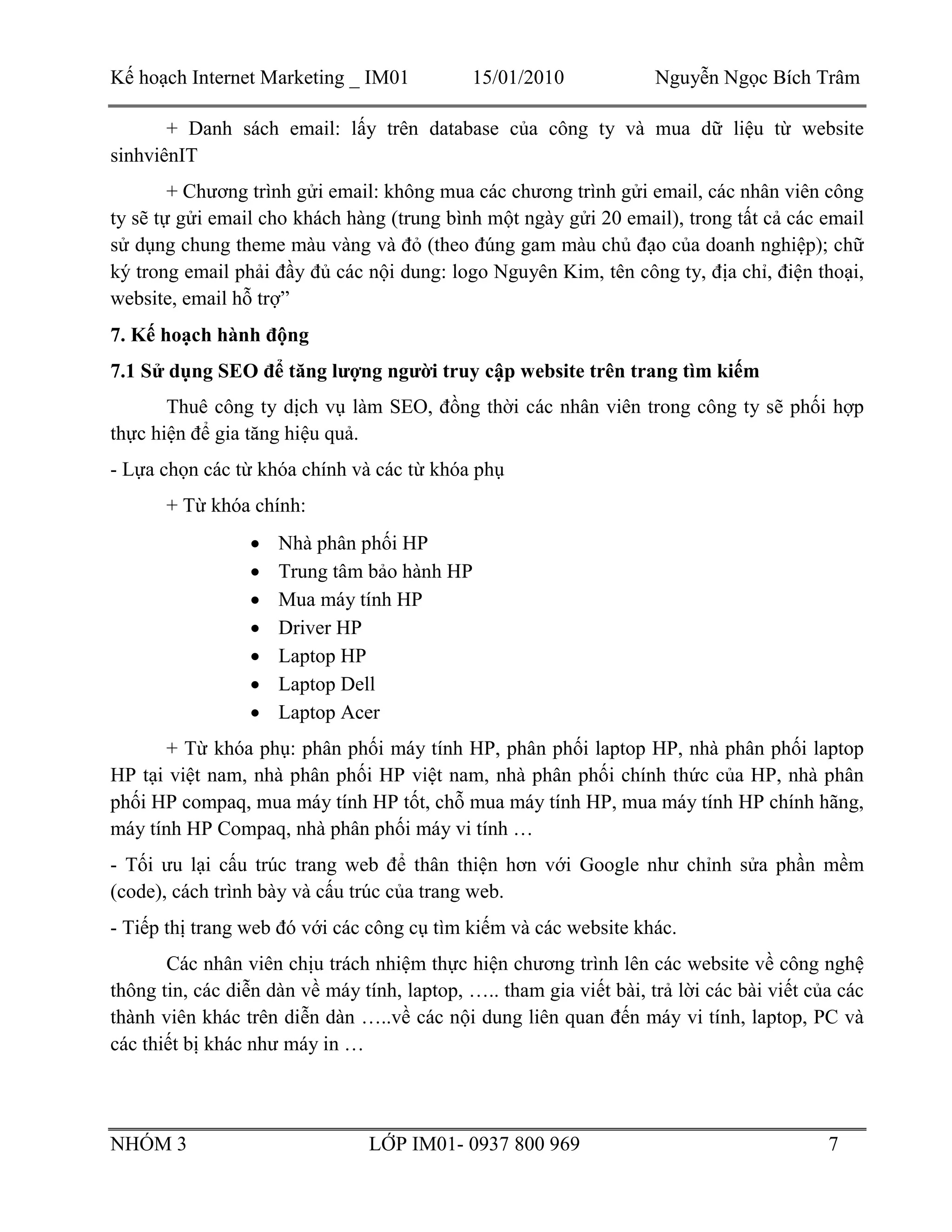 Mau ke hoach internet marketing | PDF