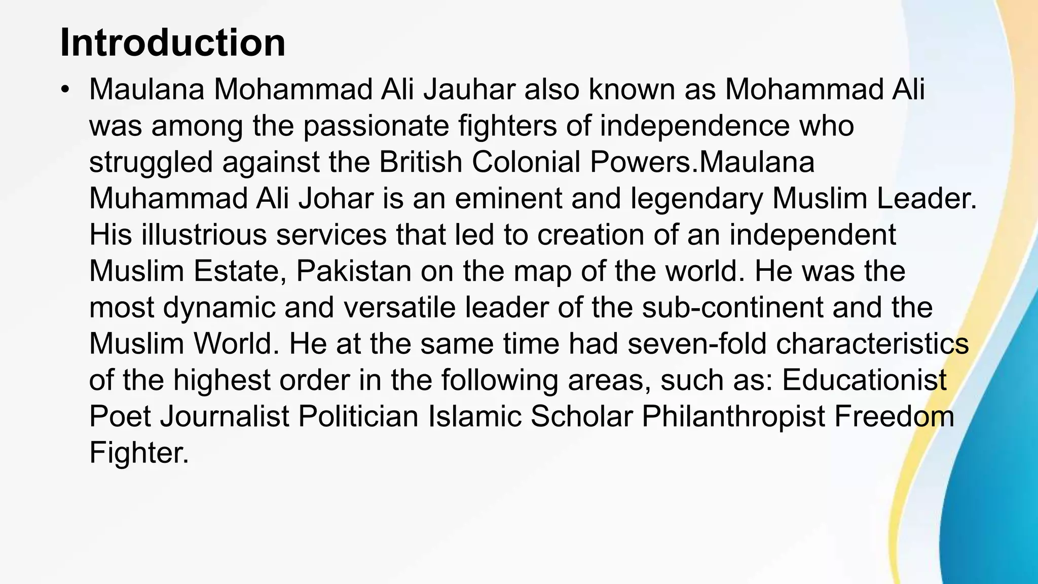 Maulana mohammad ali jauhar | PPTX