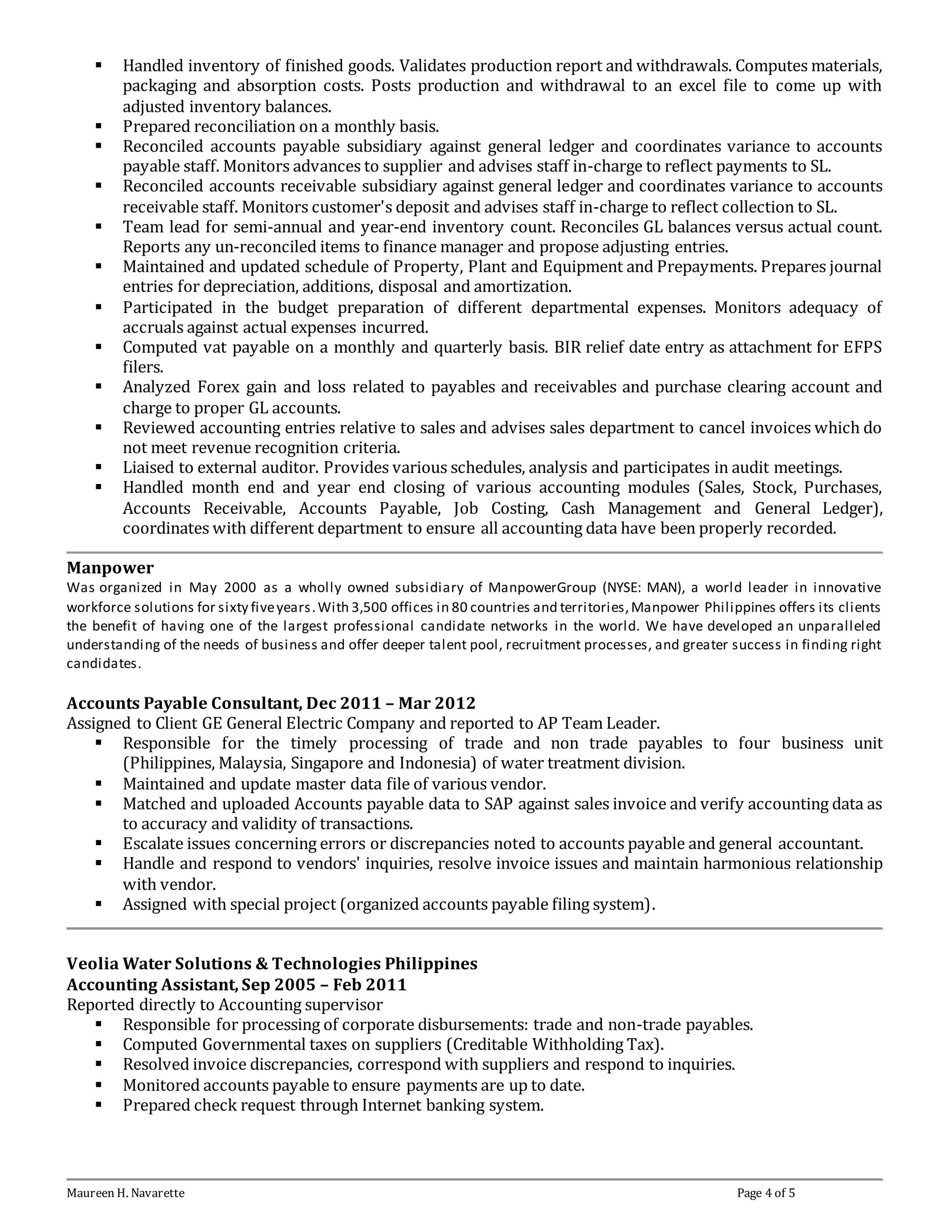 Maureen h navarette - cv updated | DOCX