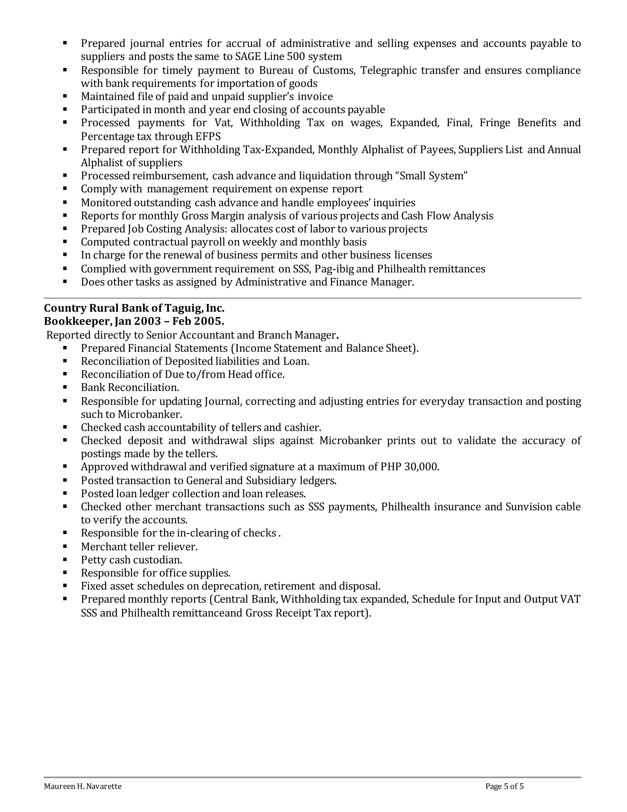 Maureen h navarette - cv updated | DOCX