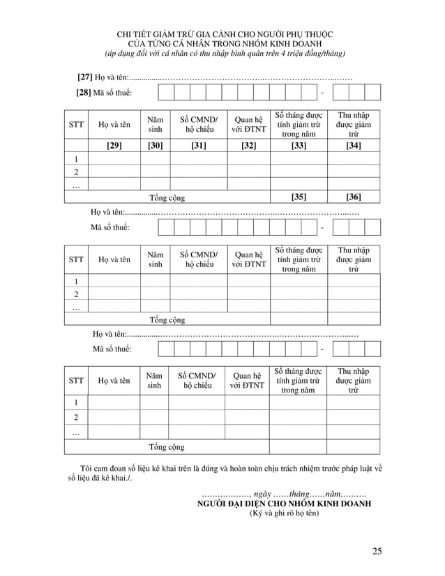 Mau so 10 a kk-tncn_to khai thue tncn | PDF