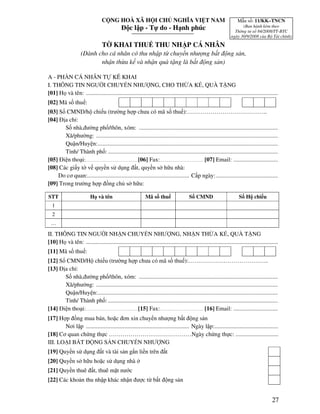 Mau so 11 kk tncn_to khai thue tncn | PDF